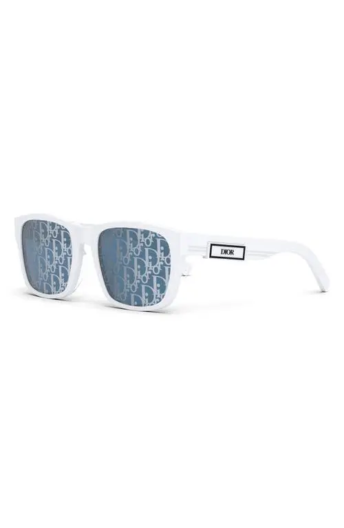 Dior B23 S2f 58mm Rectangular Sunglasses In White/Other/Blu Mirror